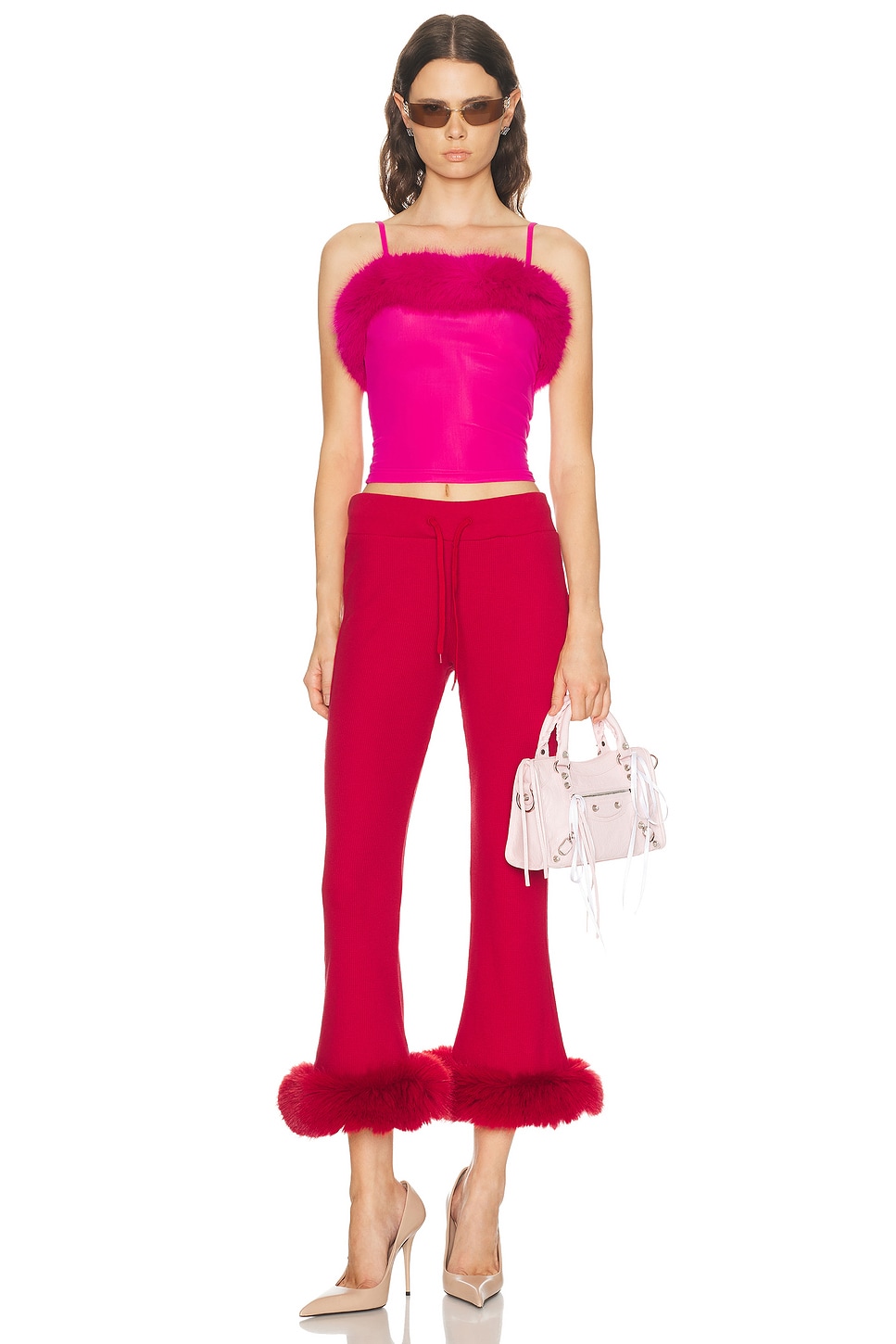 BALENCIAGA Strap Top with Faux Fur Trim